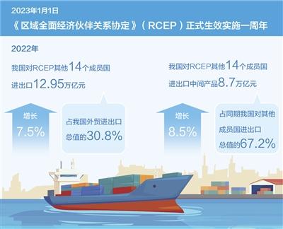 2022年我国对RCEP其他14个成员国进出口占外贸进出口总值的30.8% 生效一周年，RCEP助力全球贸易投资增长（大数据观察）